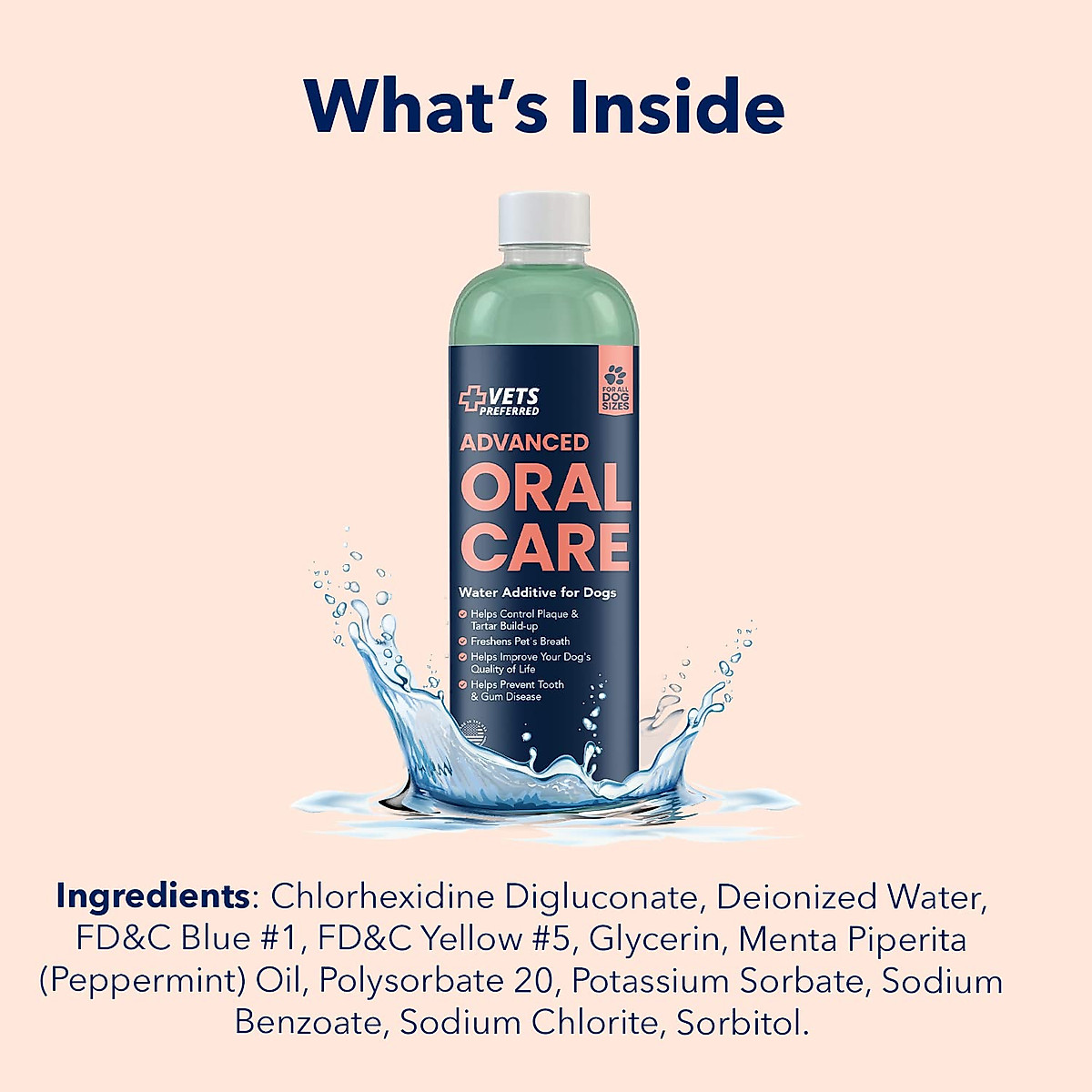 Vets Preferred Oral Care Water Additive for Dogs - Healthy Mouth Dog Breath Freshener Mouthwash - Fights Bad Breath, Removes Plaque and Tartar - Prevents Gum Disease - Mild Mint Flavor