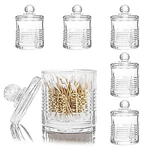 15oz Q-tips Holders[Set of 6], Glass Apothecary Jars with Lids, Bathroom Canister Storage Organization Accessories for Cotton Ball and Swab, Floss, Hair Ties & Pins, Mothers Day Gifts from Daughter, GQ004