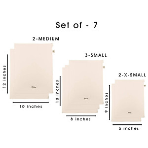 Muslin Produce Bags - Organic Cotton Produce Bags - Cloth Grain Bags - Cloth Vegetable Bags - Cloth Bread Bags - Vegetable Bag Cloth - Produce Bag, Cotton Vegetable Bag Set of 7 (XXL, XL, L, M, S, XS)