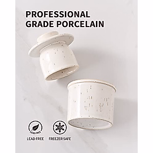 XELA Porcelain Butter Keeper Crock, French Butter Crock for Counter, Butter Keeper With Water Line for Fresh Spreadable Butter-Speckled White