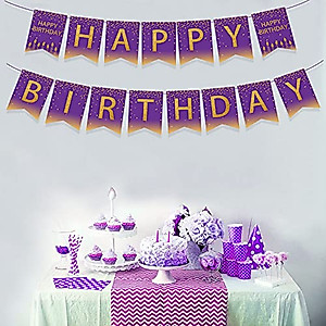 Birthday Decorations for Women Purple, Happy Birthday Banner Purple, Purple and Gold Party Decorations for Purple Birthday Backdrop…