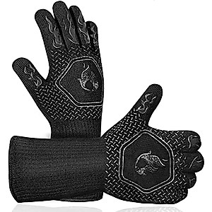 BBQ Grill Gloves Heat Resistant: 1472℉ High Temp Resistance Fireproof Glove for Grilling Smoking Barbecue - Washable Long Silicone Oven Mitts Extreme Hot Proof Mittens for Kitchen Cooking Baking 1