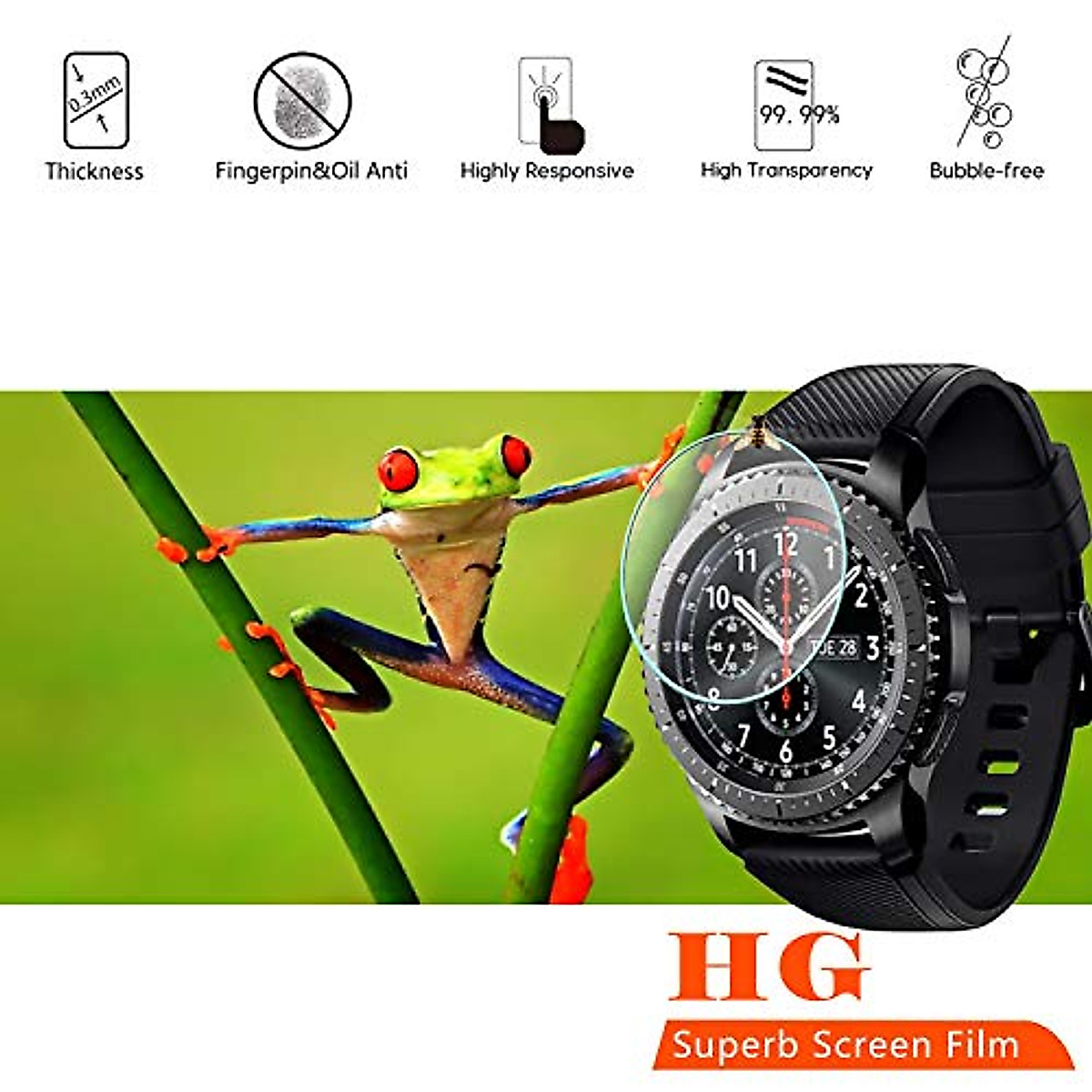 beukei (3 Pack) for Samsung Gear S3 and Gear S3 Frontier Screen Protector Tempered Glass, Anti Scratch, Bubble Free(Not Fit for Galaxy Watch 42mm and Gear S2 Smartwatch)