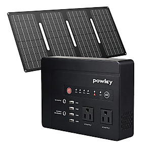 Powkey 200W Solar Generator, 146Wh Portable Power Station with Pure Sine Wave AC Outlet, Backup Lithium Battery, 40W Solar Panel Charger for Outdoors Camping Travel Hunting Emergency