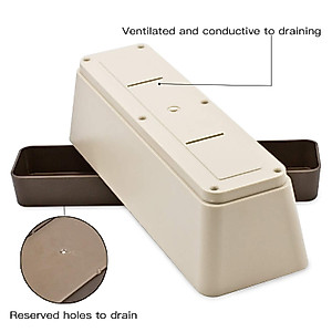 Lainrrew 3 Pack Window Box Planters, 12 Inches Rectangular Planter Plastic Flower Box Plant Pots Plant Containers with Tray for Balcony, Windowsill, Garden, Home Office Outdoor Decoration (Coffee)