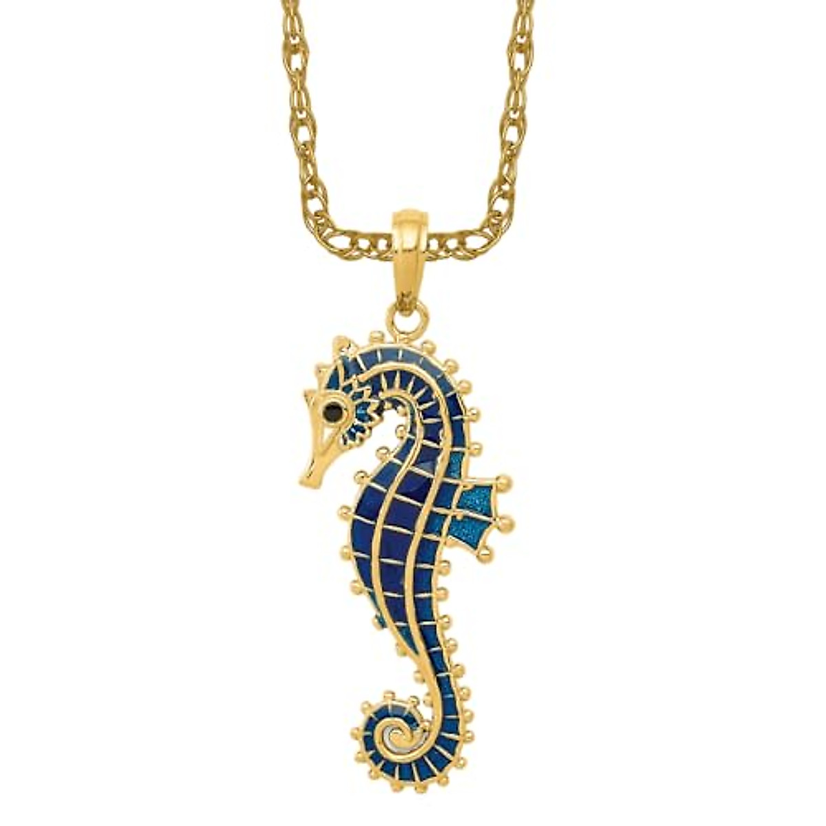 IceCarats 14K Yellow Gold Blue Seahorse Necklace Charm Pendant 36mm x 12mm Only