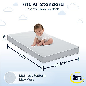 Serta Perfect Start Dual Sided Baby Crib Mattress & Toddler Mattress - Waterproof - Hypoallergenic - Premium Sustainably Sourced Fiber Core  GREENGUARD Gold Certified – 7 Year Warranty - Made in USA