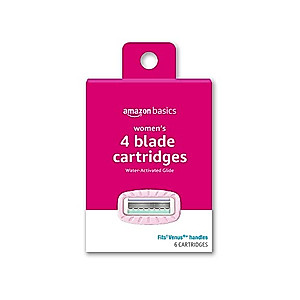Amazon Basics Women's 4 Blade FITS Razor Refills for Women, FITS Amazon Basics FITS Handles and Venus Handles, Moisturizing Surround, 6 Refill Cartridges, 1 Pack of 6