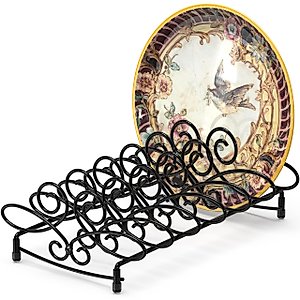 Simple Houseware Vertical Plate Stand Holder Dish Rack Dinnerware Organizer with Elegant Wire Design, 6-Compartment, Black