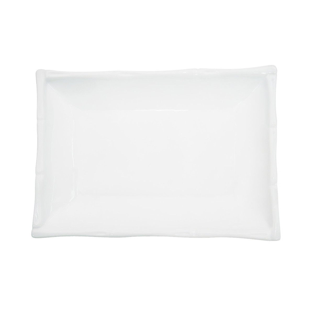 CAC China BAP-14 Bamboo 13-3/4-Inch by 9-1/4-Inch Super White Porcelain Rectangular Platter with Bamboo Rim, Box of 12
