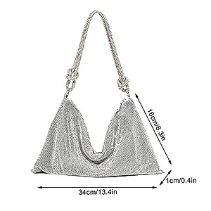 Fonzci Rhinestone Purses for Women, Silver Crystal Evening Bags Shiny Hobo Bag for Evening Party Club Bling Wedding Travel Proms Gifts Purse Shoulder Bag