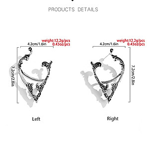 Asphinien Gothic Elves Ear Cuff 2pcs Piercing Cartilage Climber Ear Wrap Retro Silver Stud Earrings Punk Hip Hop Clip on Statement Earrings Gift for Women