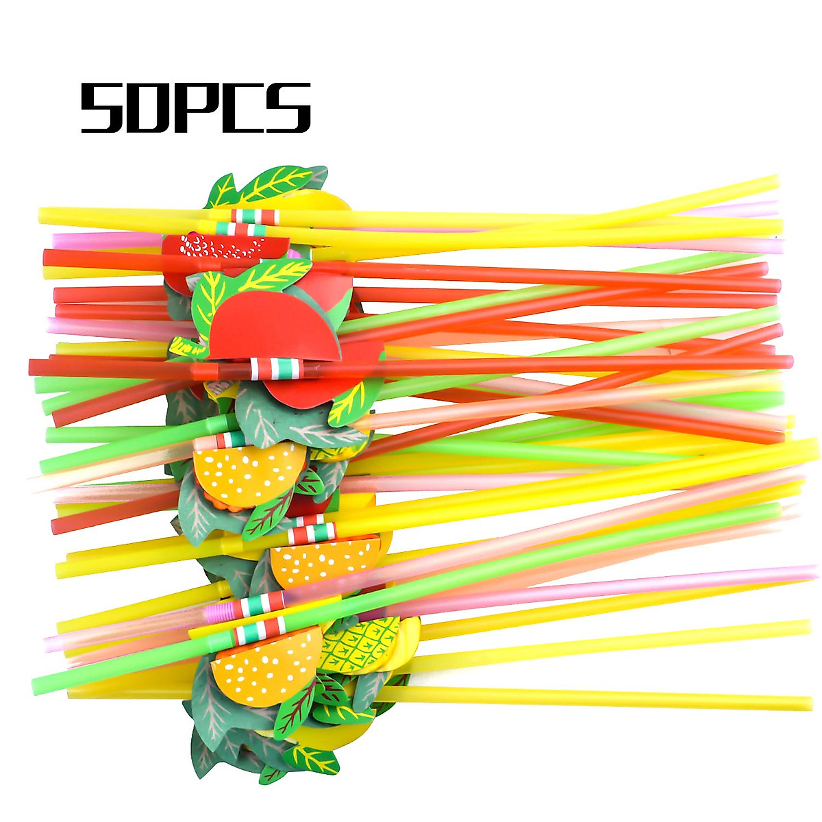 BronaGrand Fruit Straws,50pcs Multicolors Plastic Honeycomb Straws Disposable Luau Party Straws for Drinks Margaritas Cocktails