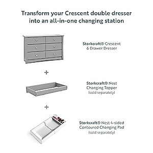 Storkcraft Crescent 6 Drawer Double Dresser (Pebble Gray) – GREENGUARD Gold Certified, For Nursery, Dresser, Kids Nursery Organizer, Chest of Drawers