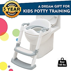 EGREE Potty Training Toilet Chair Seat with Step Ladder for Kids and Toddler Boys Girls - Soft Padded Seat with Foldable Wide Step and Safety Handles - Grey and White