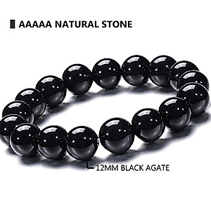 VIVISWAN Natural 10-12mm Gorgeous Semi-Precious Gemstones Healing Crystal Stretch Elastic Beaded Bracelet Unisex Yoga Meditation Relax Anxiety Bangle for Womens Mens