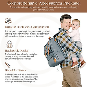 Citi Collective Nomad Grey Diaper Bag Backpack -Premium Vegan Leather- Compact Spacious Design With Insulated Pockets and Stroller Clips