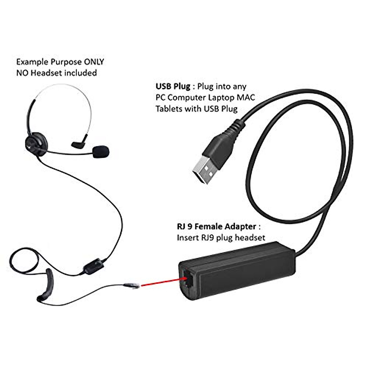 USB Plug Computer PC Laptop To RJ9 Female Adapter For Headset Work With Avaya Nortel Nt Yealink Viop POE NEC Mitel Office Desktop IP Telephone Phone Skype MSN Video Phone App Conference Work From Home