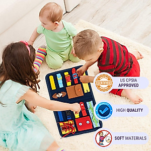 Toddler Busy Board - Montessori Sensory Toy for Autism and Fine Motor Skills - Preschool Learn to Dress Educational Activity Board - Foldable Plane Travel Toy for Girls and Boys Ages 3 4 5