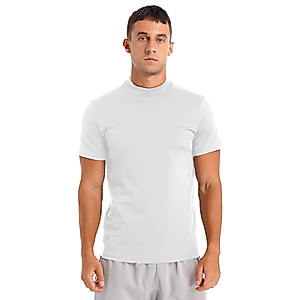 JEATHA Mens Mock Turtleneck Pullover T-Shirt Top Short Sleeve Solid Undershirt Base Layer Undershirt White New Large