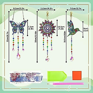 Diamond Painting Sun Catchers, 3 Pack Diamond Art Wind Chimes Diamond Art Kits, Wind Chime Kit Diamond Art Kits for Adults Crafts for Adults Women (Butterfly & Hummingbird & Sun)