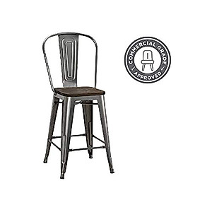 DHP Luxor Counter Stool with Wood Seat and Backrest, 24", Antique Gun Metal