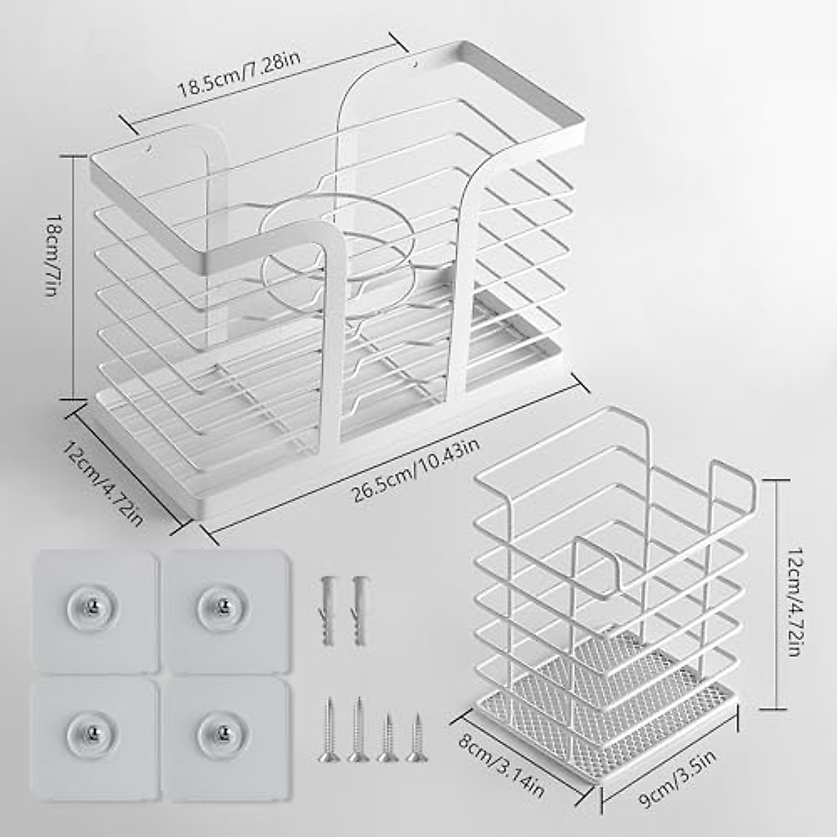 YUET Hair Dryer Holder Station/Wall Mounted, Hairdryer Stainless Steel Hair Tools Organiser, Hair Accessories Organiser Storage for Hair Brushes, Straightener, Flat Iron, Curling Wand (White)