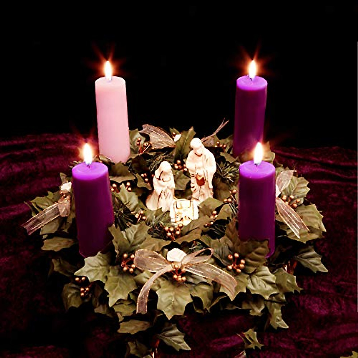 Kingyo 12 Pack Christmas Advent Candles, 10" Unscented and Dripless Taper Candles - 9 Purple and 3 Pink