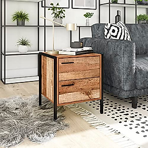 Atlantic Loft & Luv Zara Rustic 2 Storage Drawers, Wood Oak Finish Industrial End Table