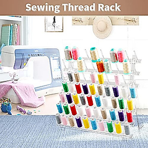 Thread Holder Organizer for 70 Spools, Mofasvigi Clear Acrylic Braiding Hair Rack for Hair Separated, Large Plastic Thread Rack Stand for Embroidery Sewing Quilting Thread Storage