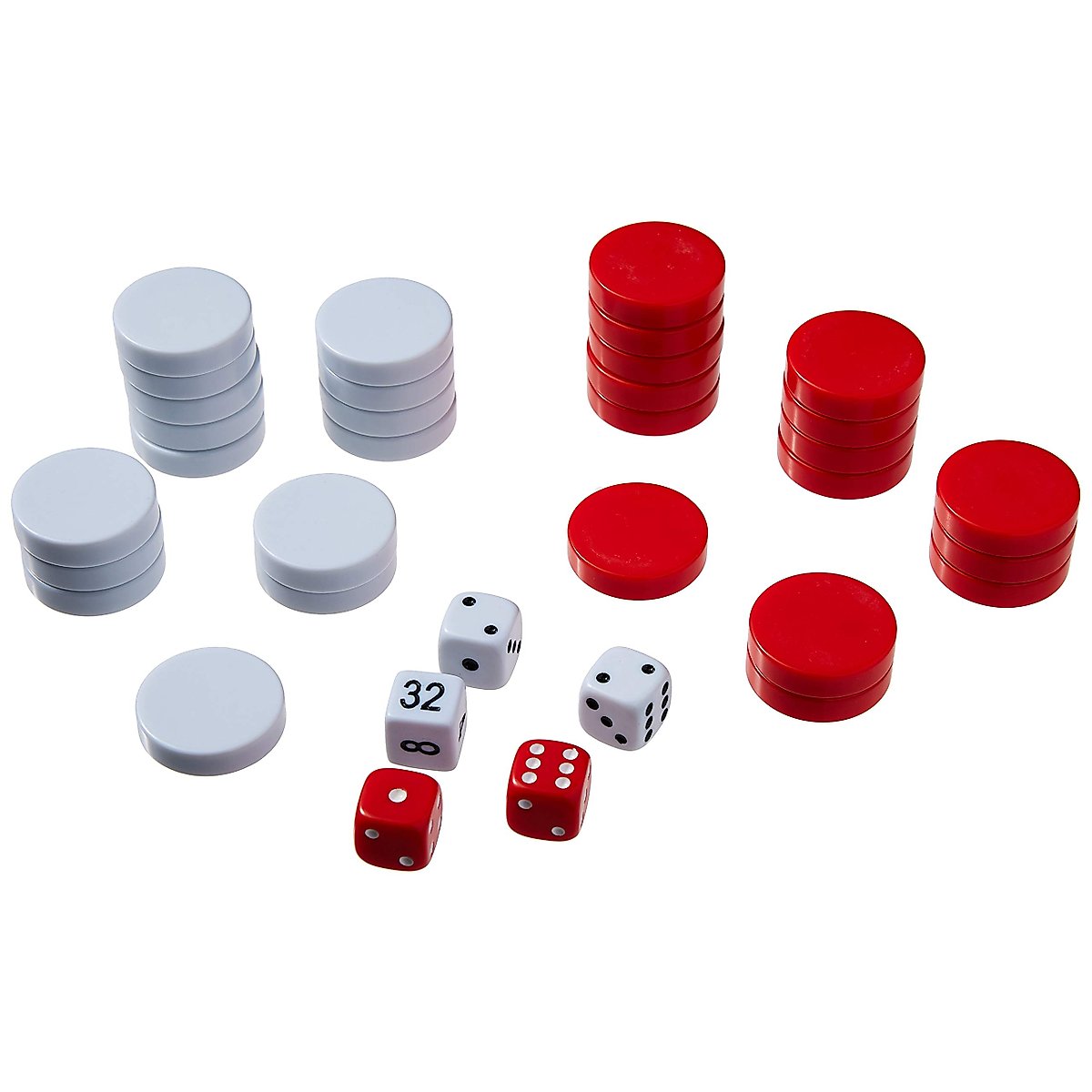 Backgammon Checkers Set 1 1/4" | Red and White | Also Includes Four Dice and Doubling Cube | for Supplement or Replacement of Lost Checkers/Stones/Game Pieces