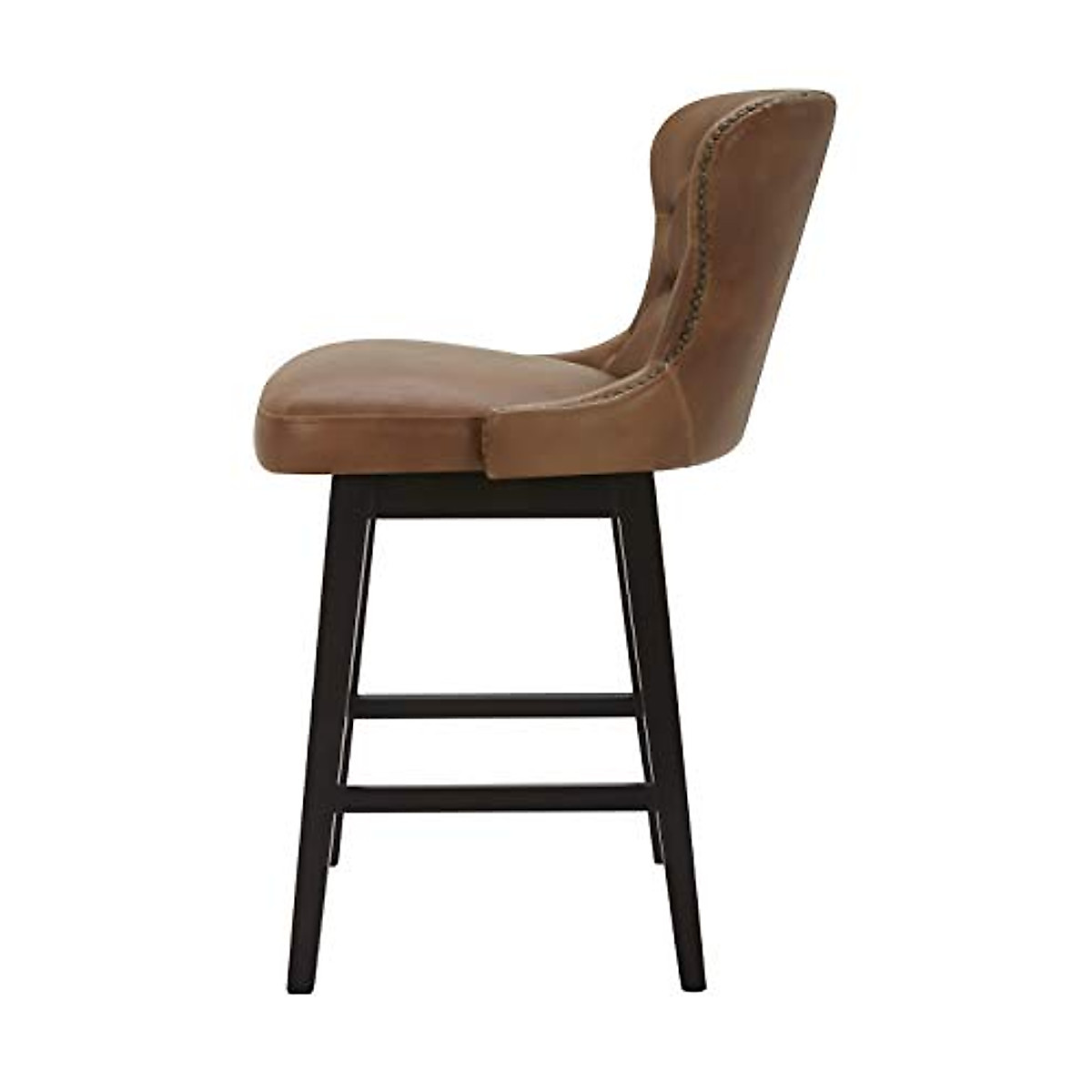 Amazon Brand – Stone & Beam Morgan Faux Leather Memory-Swivel Counter-Height Barstool, 38.2"H, Brown