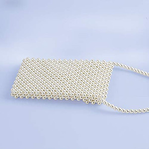 Hogoo Luxury White Pearl Purses Shoulder Bag for Women Pearl Bag Crossbody Beaded Clutch Evening Bag (WhiteSet2)