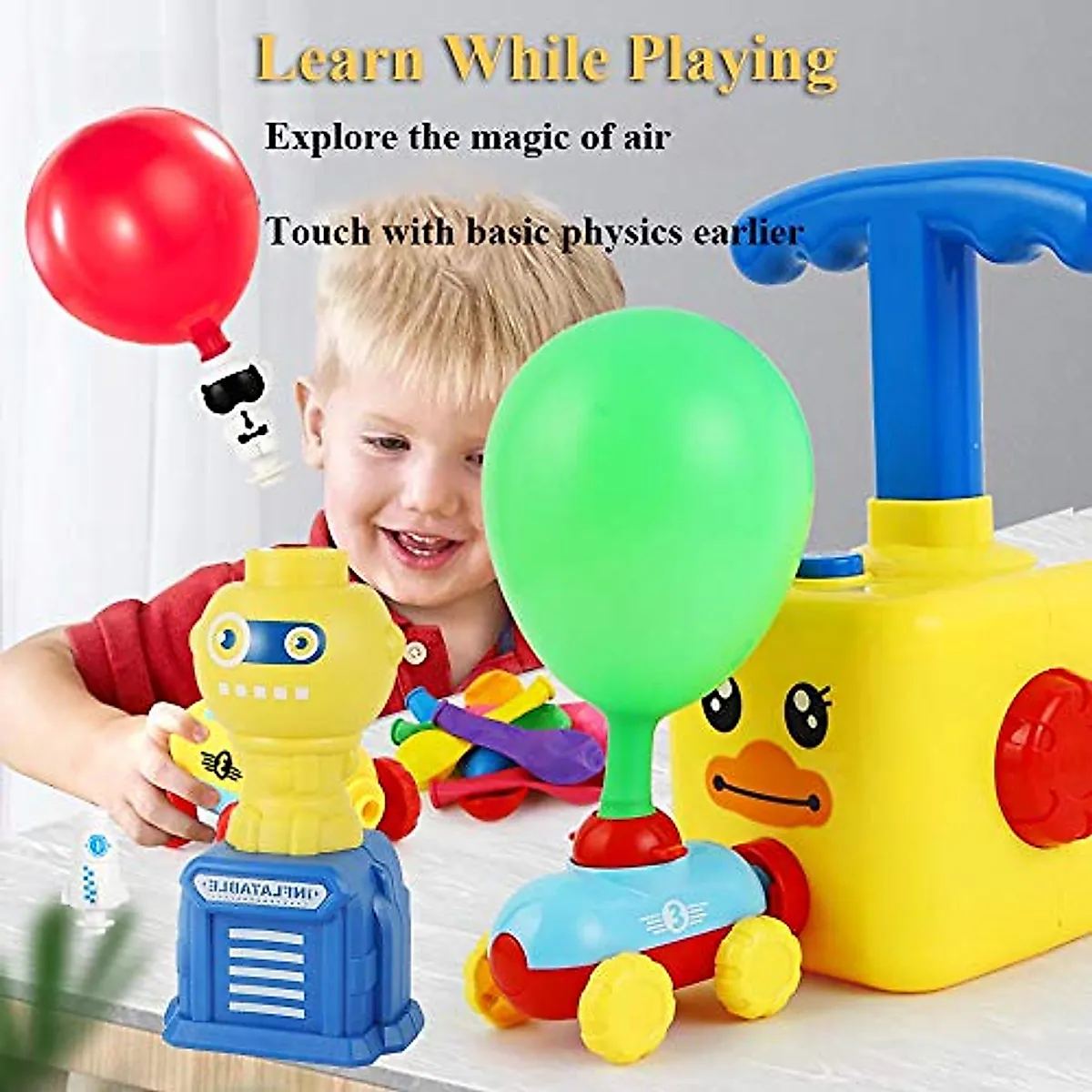 NEXTAKE Balloon Power Racer Launcher Toy Set, Creative Balloon Powered Car Air Power Racer Kit with Launch Tower Rocket Astronaut-12 Balloons (Monster)