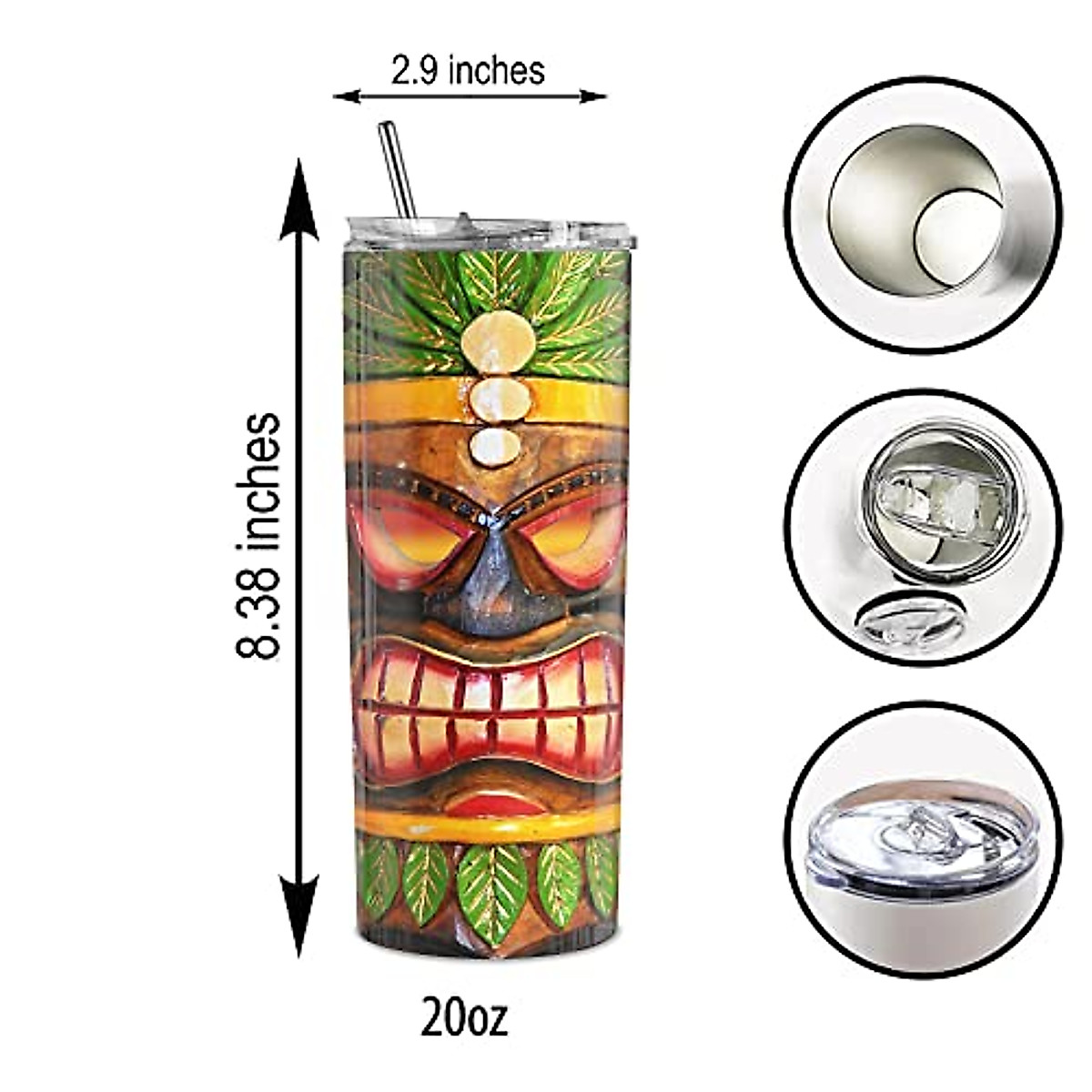 WODORO Tiki Totem Stainless Steel Skinny Tumbler 20oz, Tiki Bar Hula Lessons Aloha Tropical Hawaii Beach Summer Drinkware, Gifts For Beach Lovers, Life Is Better At The Beach (02)