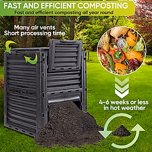 HomGarden 80 Gallon (300 L) Compost Bin from BPA Free Material, Easy Assemble Lightweight & Large Capacity, Outdoor Garden Compost Box, Fast Creation of Fertile Soil, Black