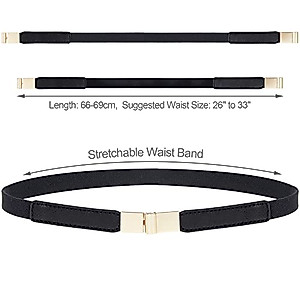 EAONE Skinny Waist Belts for Women 5 Pack, Fashion Stretchy Retro Elastic Leather Belts for Dresses