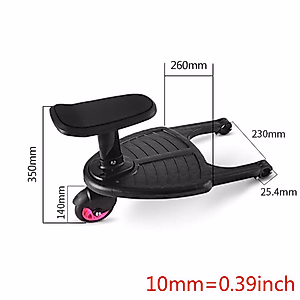 2019 New-Comfort Wheeled Board,Wheeled Buggy Board Comfort Wheeled Board with Adapter Stroller Ride On Board with Detachable Seat, Holds Children Up to 20kg (Pink)