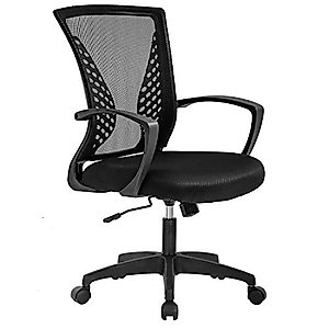 Vnewone Ergonomic Office Chair Desk Computer Mesh Executive Task Rolling Gaming Swivel Modern Adjustable with Mid Back Lumbar Support Armrest for Home Women Men, Black