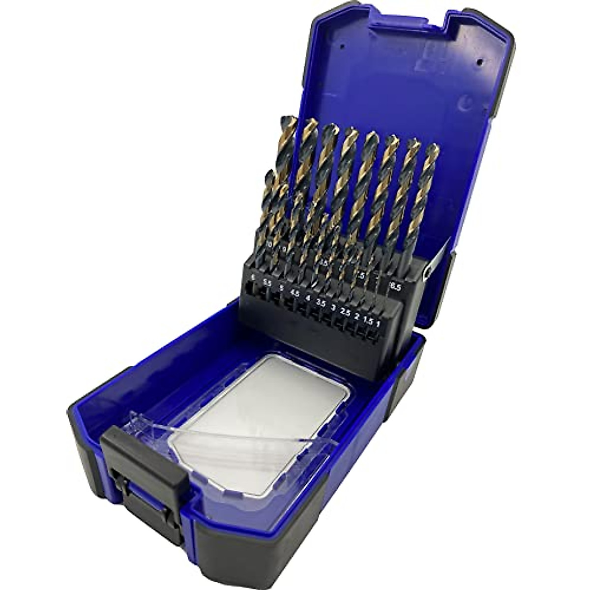 NordWolf 19-Piece Metric HSS M2 Fully Ground Twist Jobber Drill Bit Set, Multi-Drilling Edges Double Flute Tri-Flatted Shank Black Gold Finishing in Heavy Duty Injection Plastic Box, Sizes 1mm to 10mm