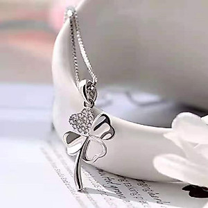 MAJORWARAP Four Leaf Clover Necklace Sterling Silver Shamrock Good Luck Charm Pendant for Women Girl Mom Daughter Birthday Gift