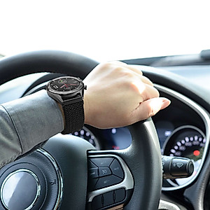 BISONSTRAP Nylon Watch Bands 20mm, Adjustable Braided Loop Straps for Men and Women,Black with Black Buckle