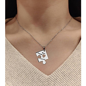 Yocoyee 4 Pcs Puzzle Best Friends Forever Necklaces Stainless Steel Engraved Heart & 3 Pcs Simple Bar Pendant Set Friendship Necklaces-4 Pcs Puzzles