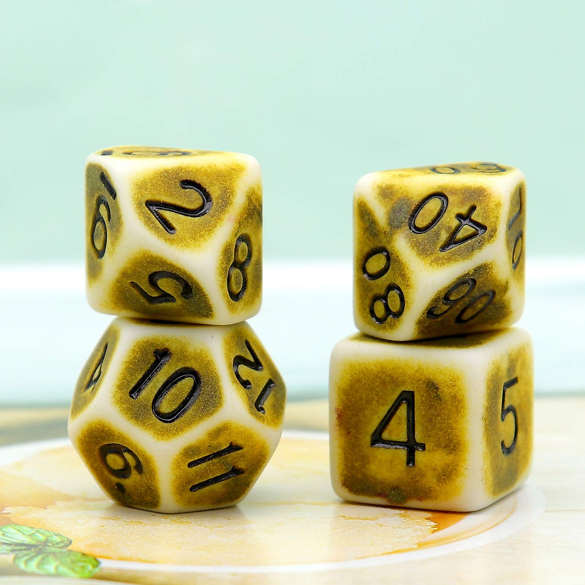 Haxtec Ancient Bone DND Dice Set 7PCS Yellow Polyhedral Dice for Dungeons and Dragons Pathfinder RPG