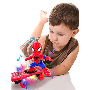 Outmeci Stunt Skateboard Scooter Electric Universal Rotating Tumble Music Led Light Cartoon Balance Bike Toy, Interactive Educational Gift Toys for 3 4 5 6 7 Years Old Boys Girls (red)