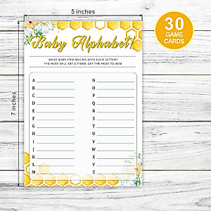 DYIRBIIY Honey Bee Themed Baby Shower Game Cards, Baby Alphabet Double Sided - 30 in Pack (5 X 7 inches)-（BABYYX-003）