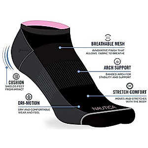 Nautica Women's Socks - Athletic Cushion Low Cut Socks (6 Pack), Size 4-10, Bright Assortment