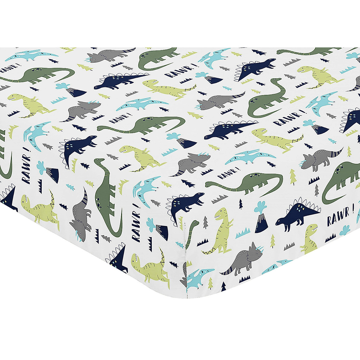 Sweet JoJo Designs Mod Dino Boy Jersey Stretch Knit Baby Fitted Crib Sheet for Soft Toddler Bed Nursery - Blue, Green and Grey Modern Dinosaur