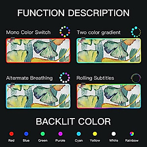 Large RGB Gaming Mouse Pad Ginkgo Biloba Leaves Pattern Glowing Extended Mousepad 35.4x15.7in, Soft Anti-Slip Rubber Base Luminous Mouse Mat for Pc Laptop, Gaming, Office, Home