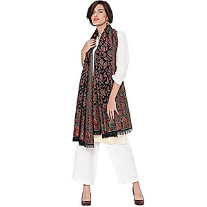 Weavers Villa Women's Pashmina Wool Blend Indian Handicraft Woven Shawls, Scarf, Wraps [Large Size: 40" X 80"]